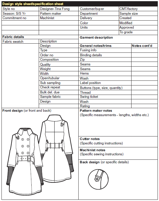 Как сделать лист спецификации одежды